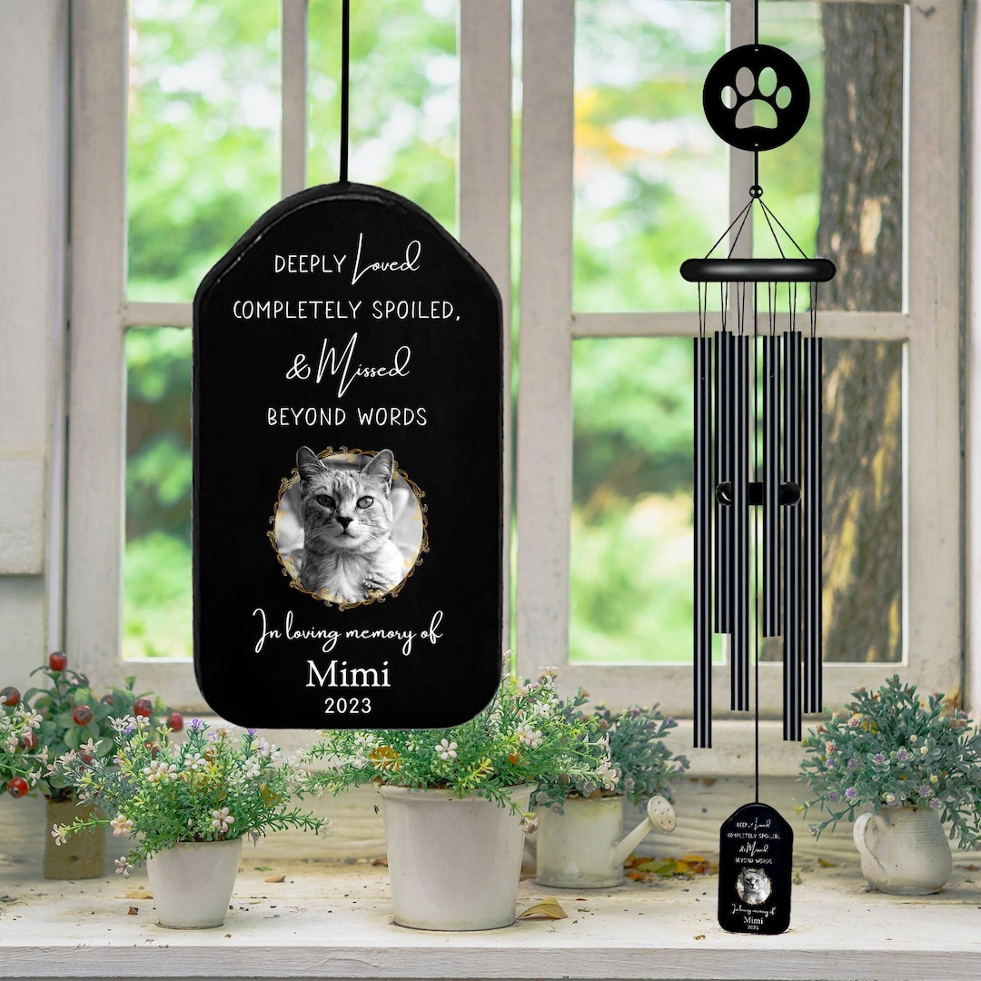 Cat Memorial Black Wind Chime, Custom Your Cat Photo, Cat Memorial Gift ...