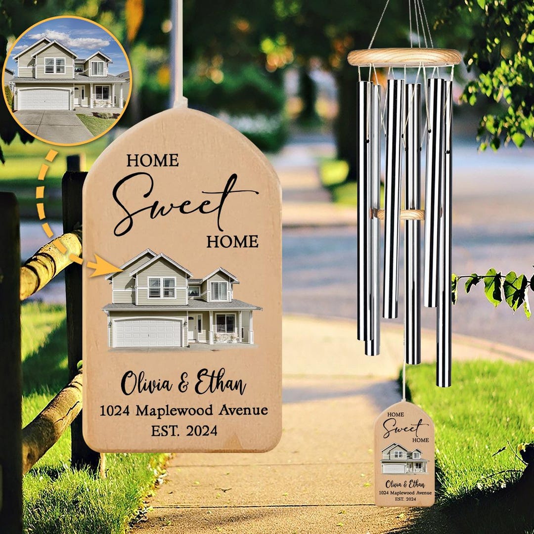 Home Sweet Home Wind Chime, Custom House Photo Wind Chime, Housewarming ...