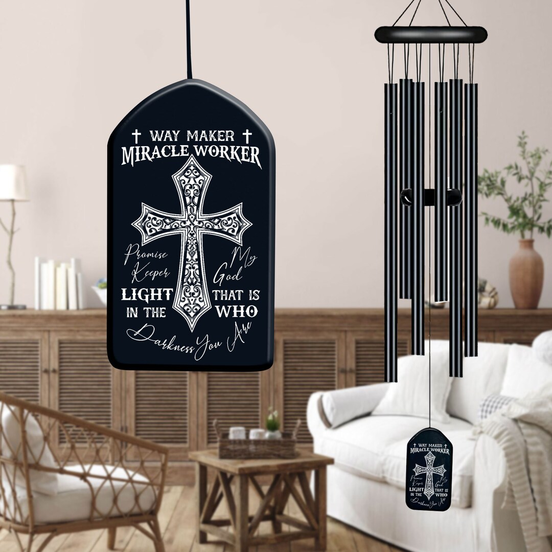 Jesus Cross Black Wind Chime, Way Maker Miracle Worker Promise Keeper ...