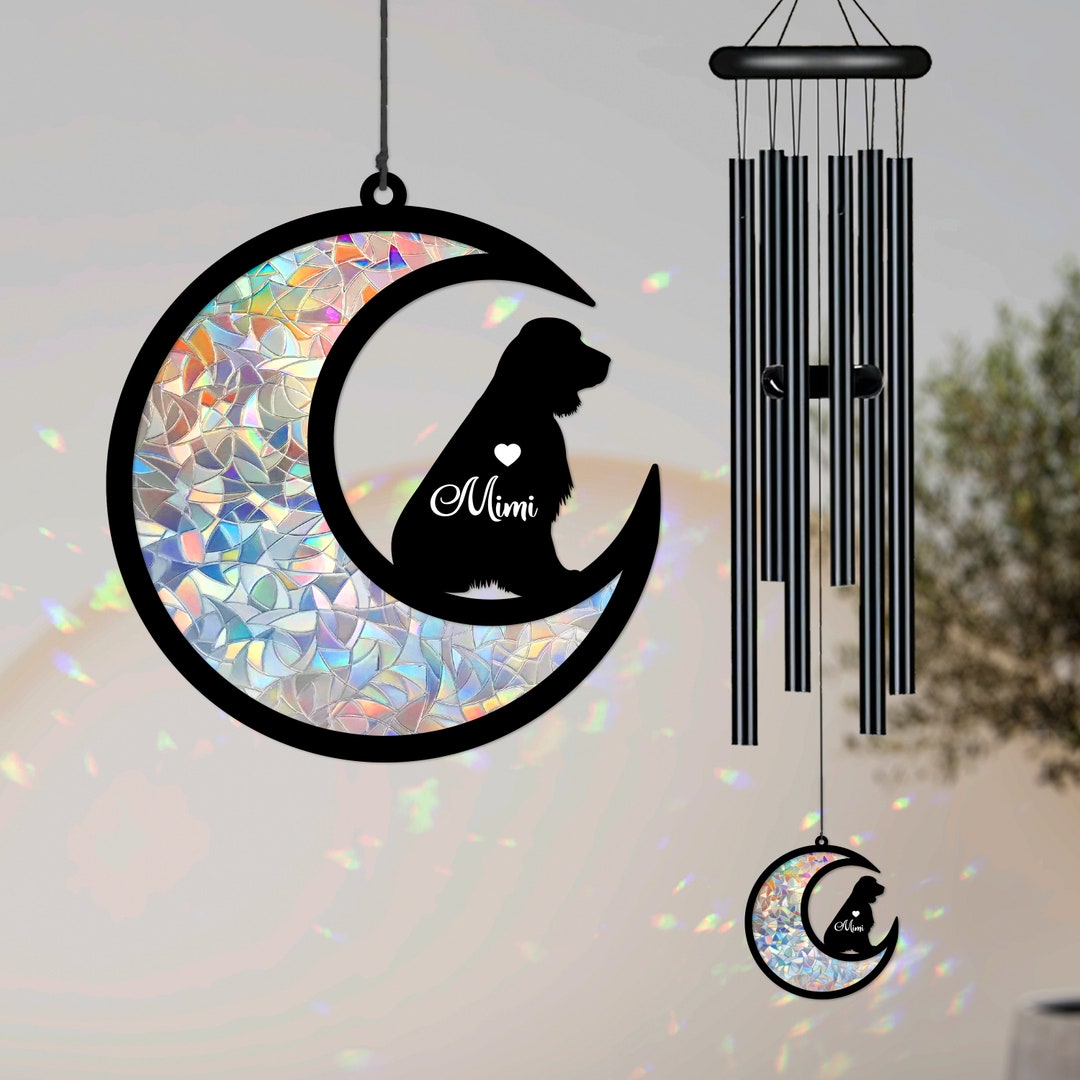 English Springer Spaniel Dog on Moon Suncatcher Black Wind Chime, Dog ...