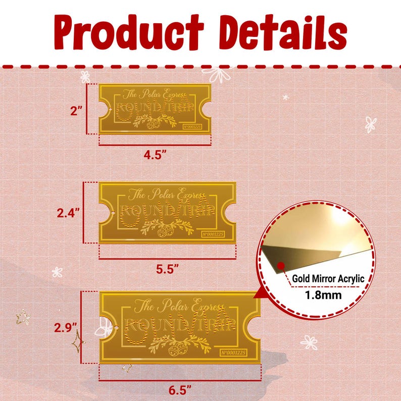 Personalized Gold Mirror Acrylic Ornament, Polar Express Ticket ...