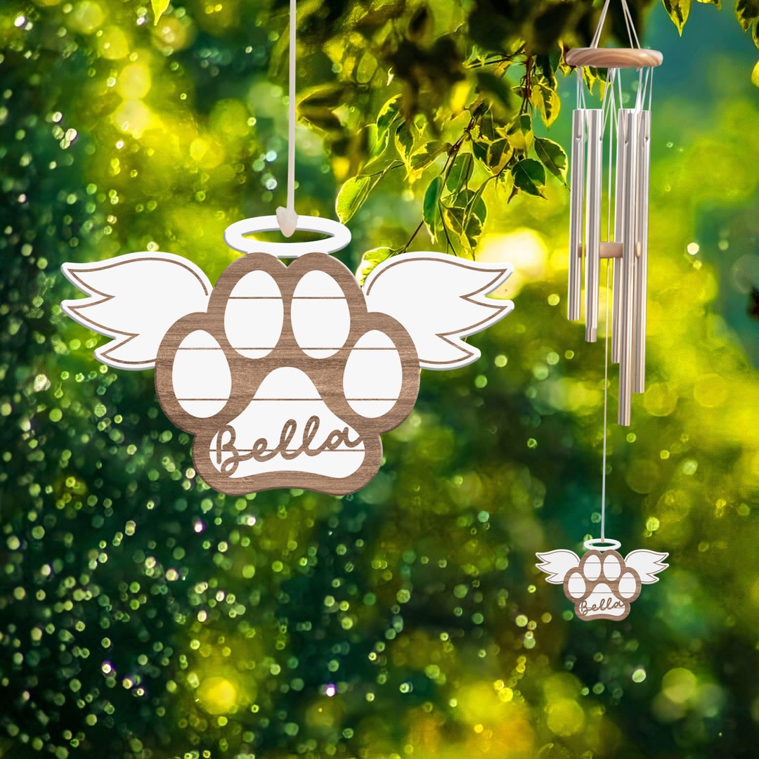 Custom Paw With Wings and Halo Memorial Wind Chime, Pet Angel Wings ...