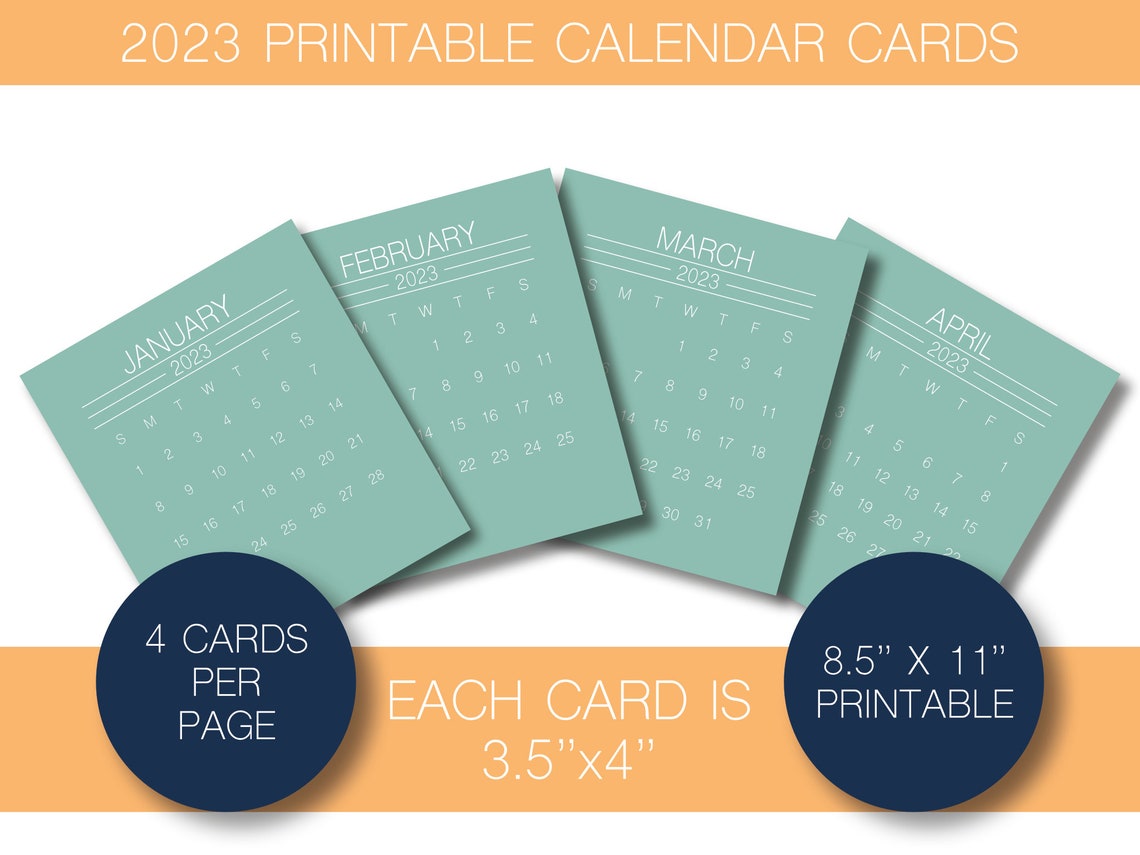Printable 3.5"x4" Calendar Cards for 2023 - Mini Calendars 2023 - Mini ...