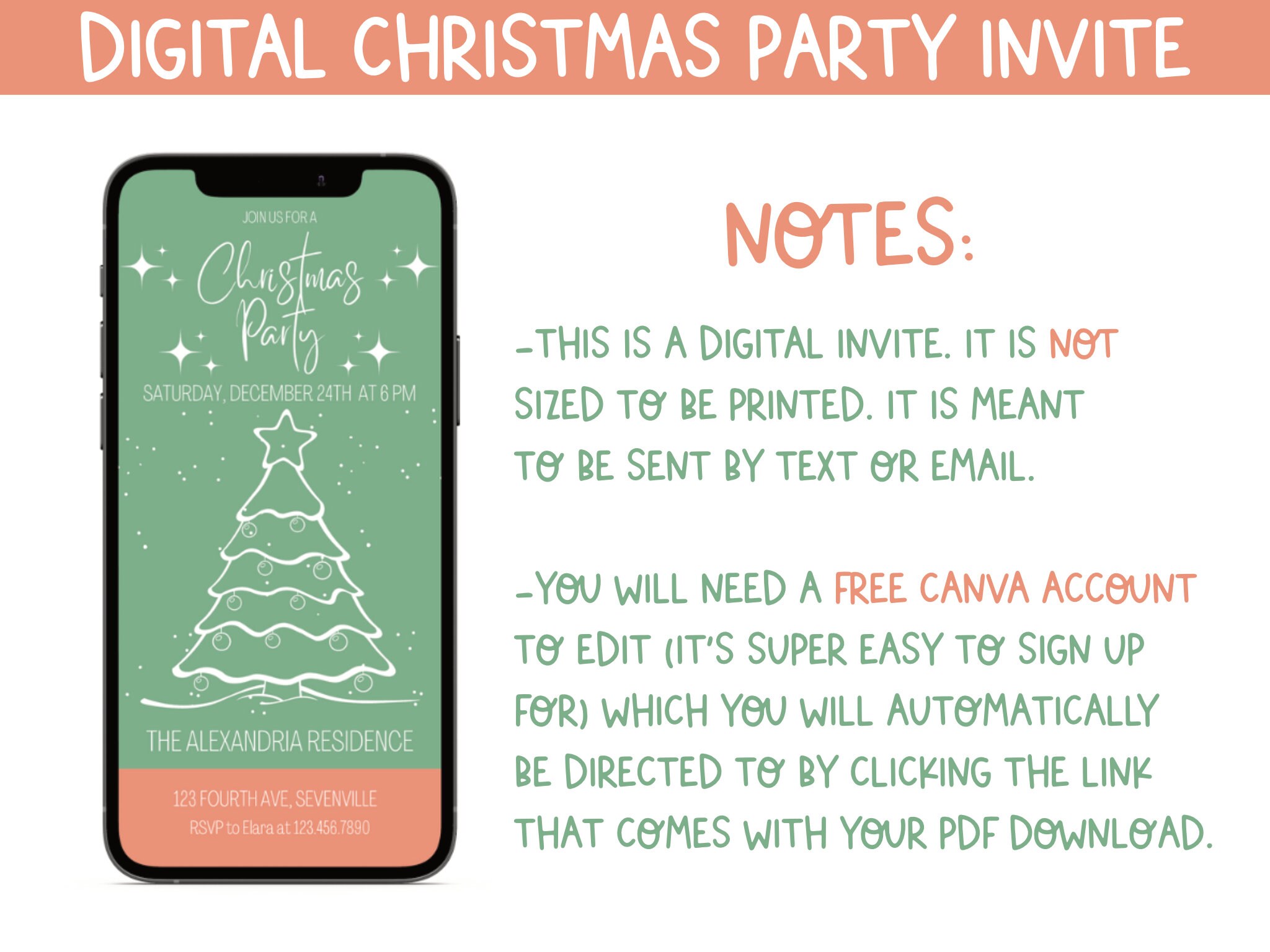 Digital Christmas Party Invitation Textable Invitation, Editable ...