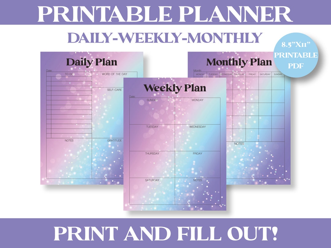 Printable Daily Planner Inserts - Weekly Planner Inserts - Monthly ...