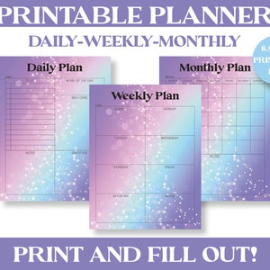 Printable Daily Planner Inserts - Weekly Planner Inserts - Monthly ...