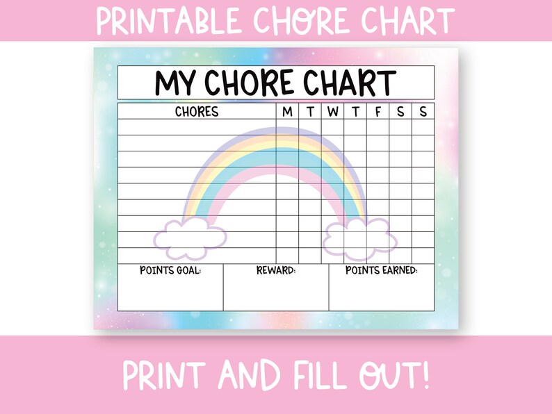 Rainbow Chore Reward Chart Printable Rainbow Printable Chore - Etsy
