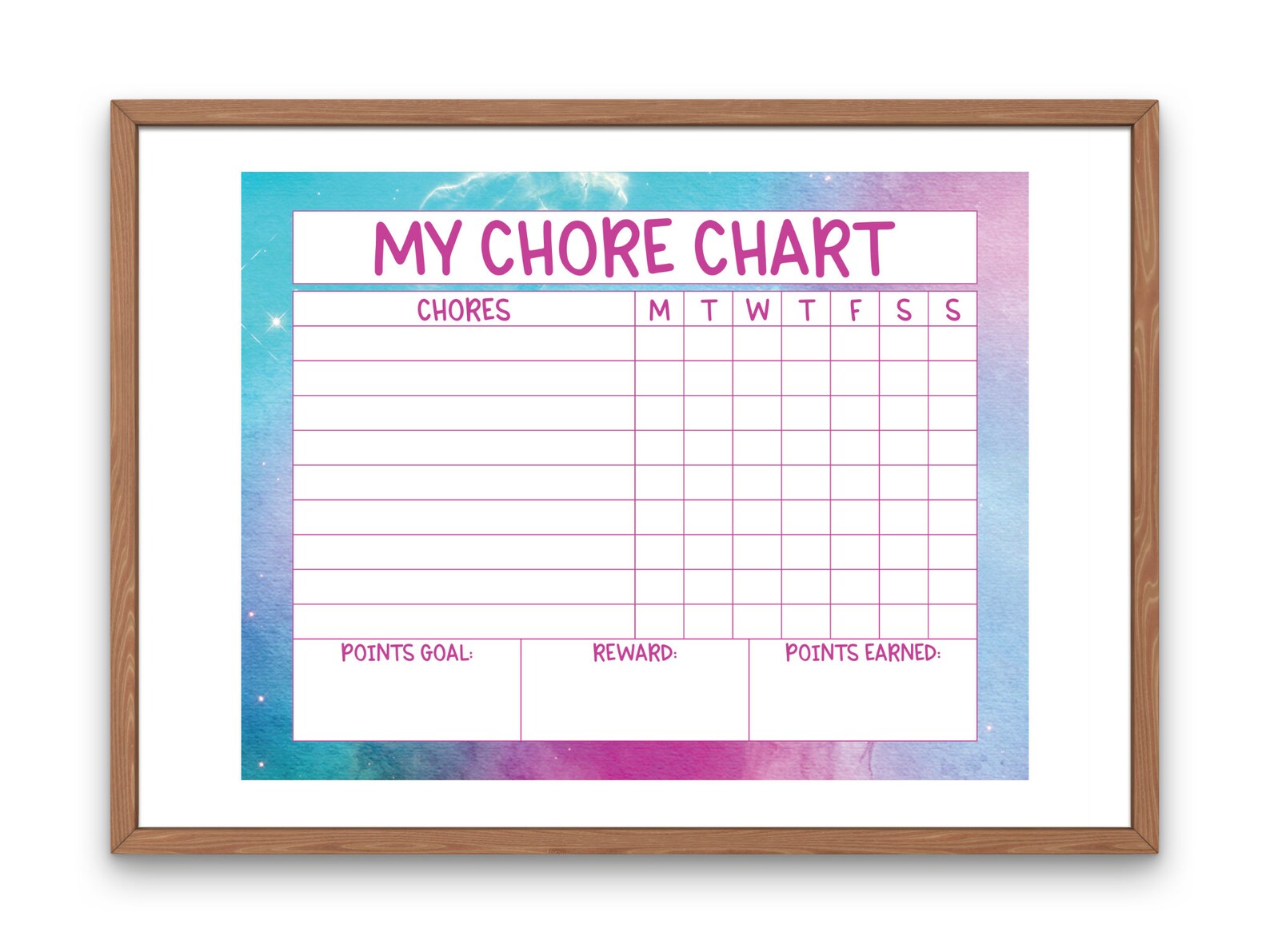 Galaxy Chore Reward Chart Printable Pink and Blue Printable - Etsy