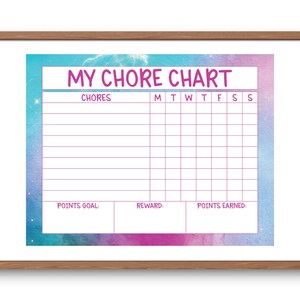 Galaxy Chore Reward Chart Printable Pink and Blue Printable - Etsy