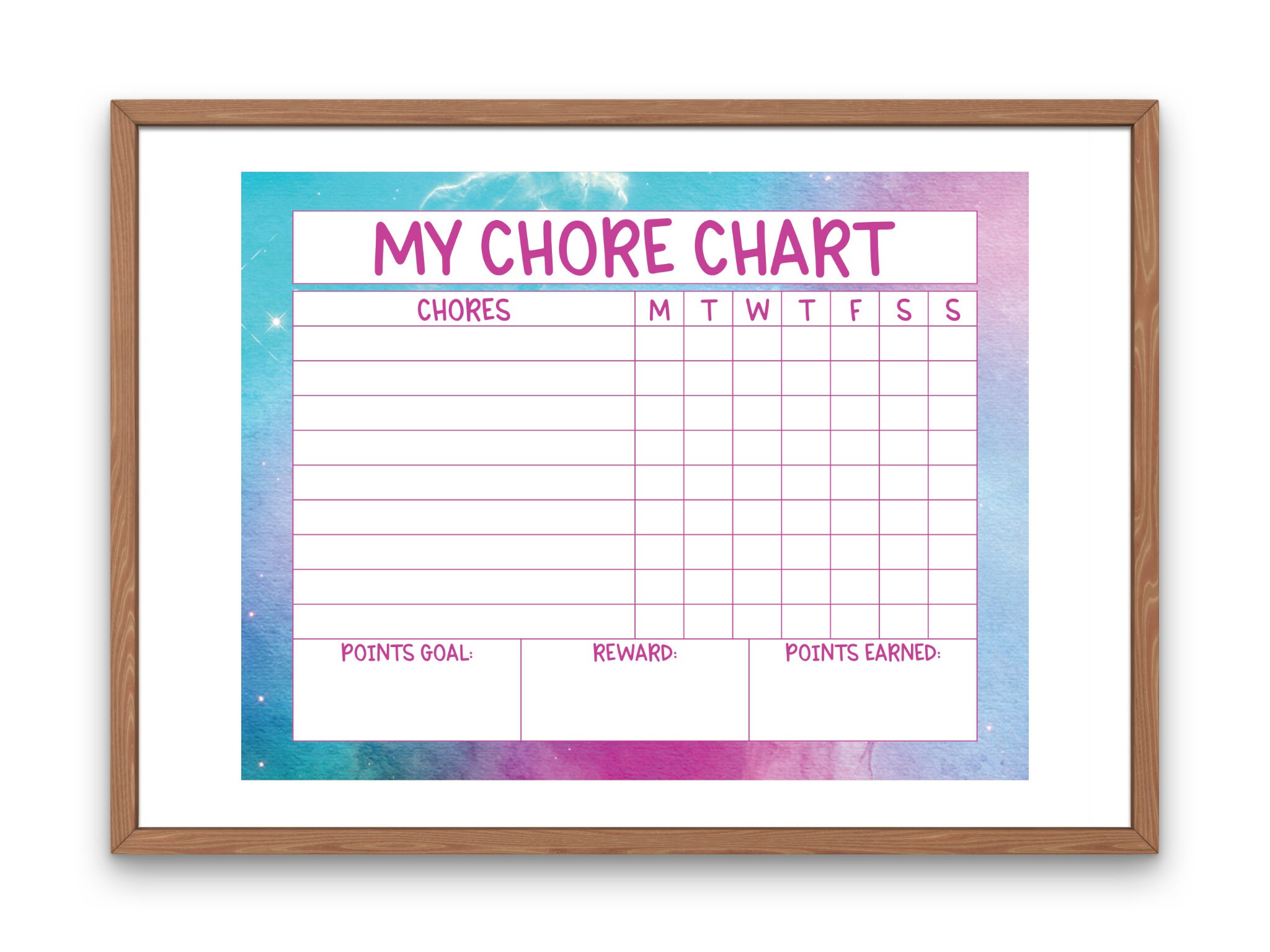 Galaxy Chore Reward Chart Printable Pink and Blue Printable - Etsy