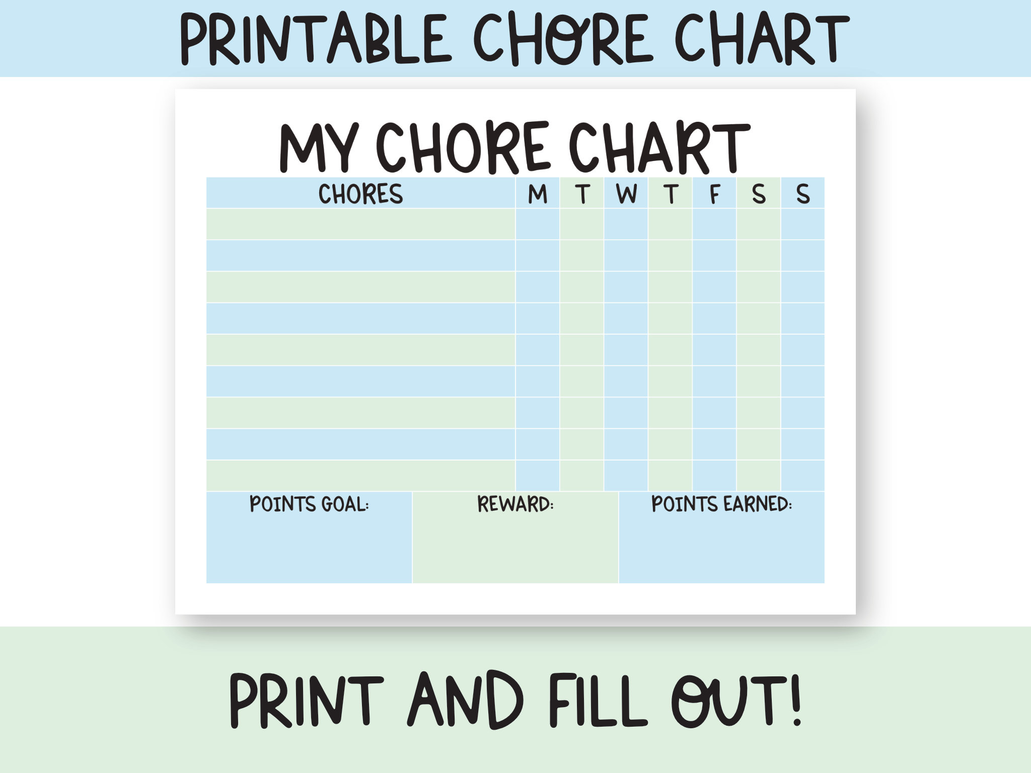 Printable Chore Chart for Kids - Weekly Chore Chart - Chore Chart ...