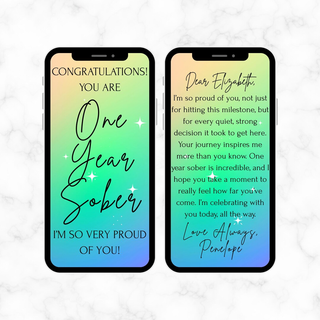 Sober Anniversary Card Digital - 1 Year Sober Card - One Year Sobriety ...
