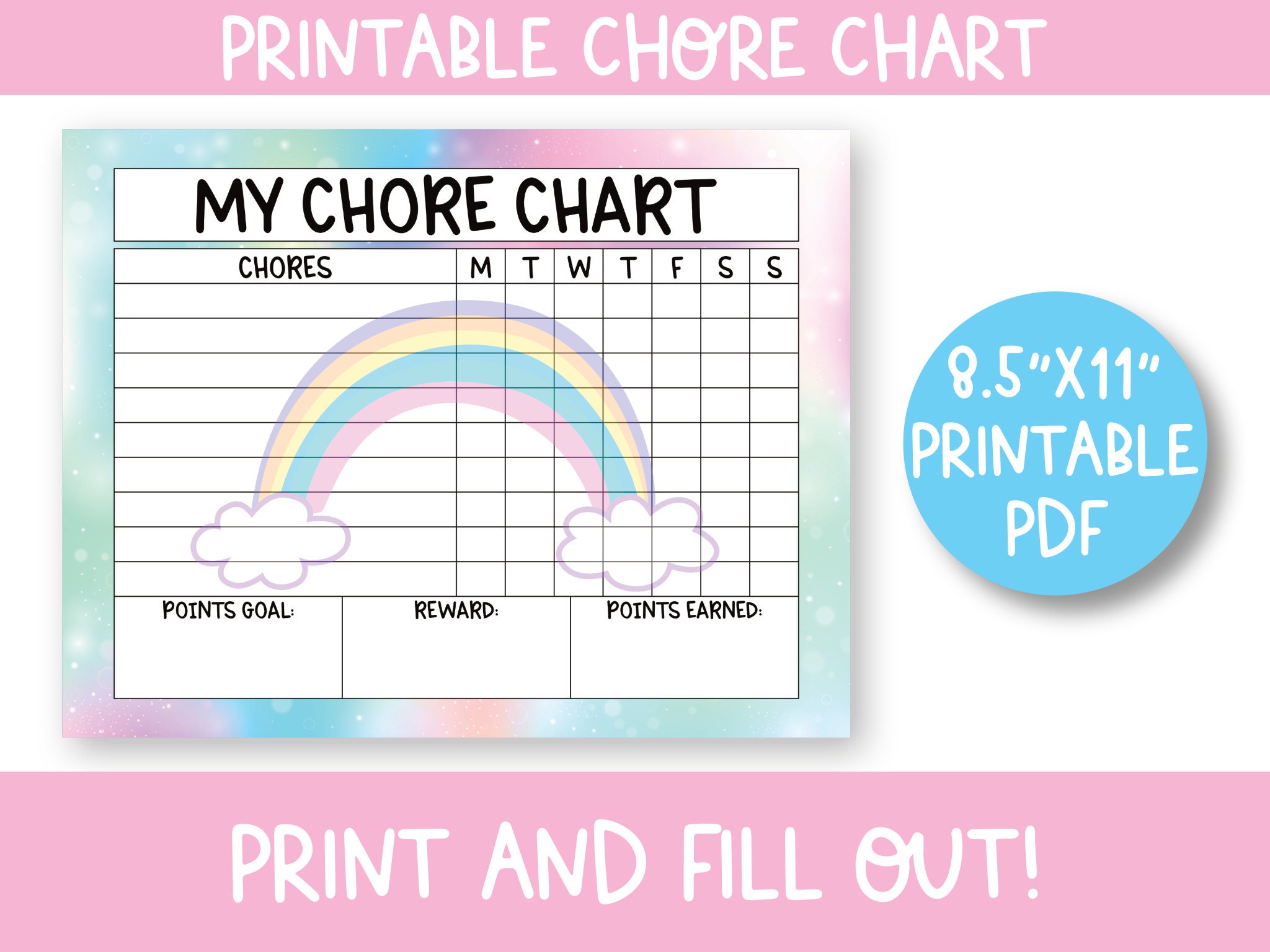 Rainbow Chore Reward Chart Printable Rainbow Printable Chore - Etsy ...