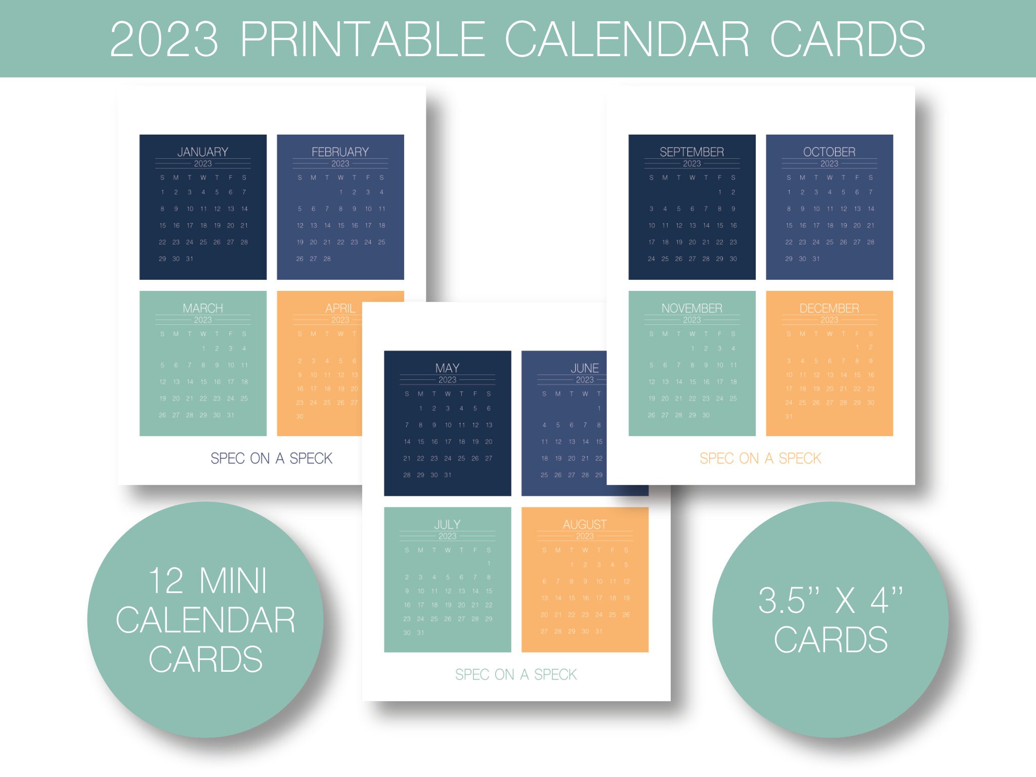 Printable Mini Calendars 2023 - Mini Desk Calendar Cards - Small ...