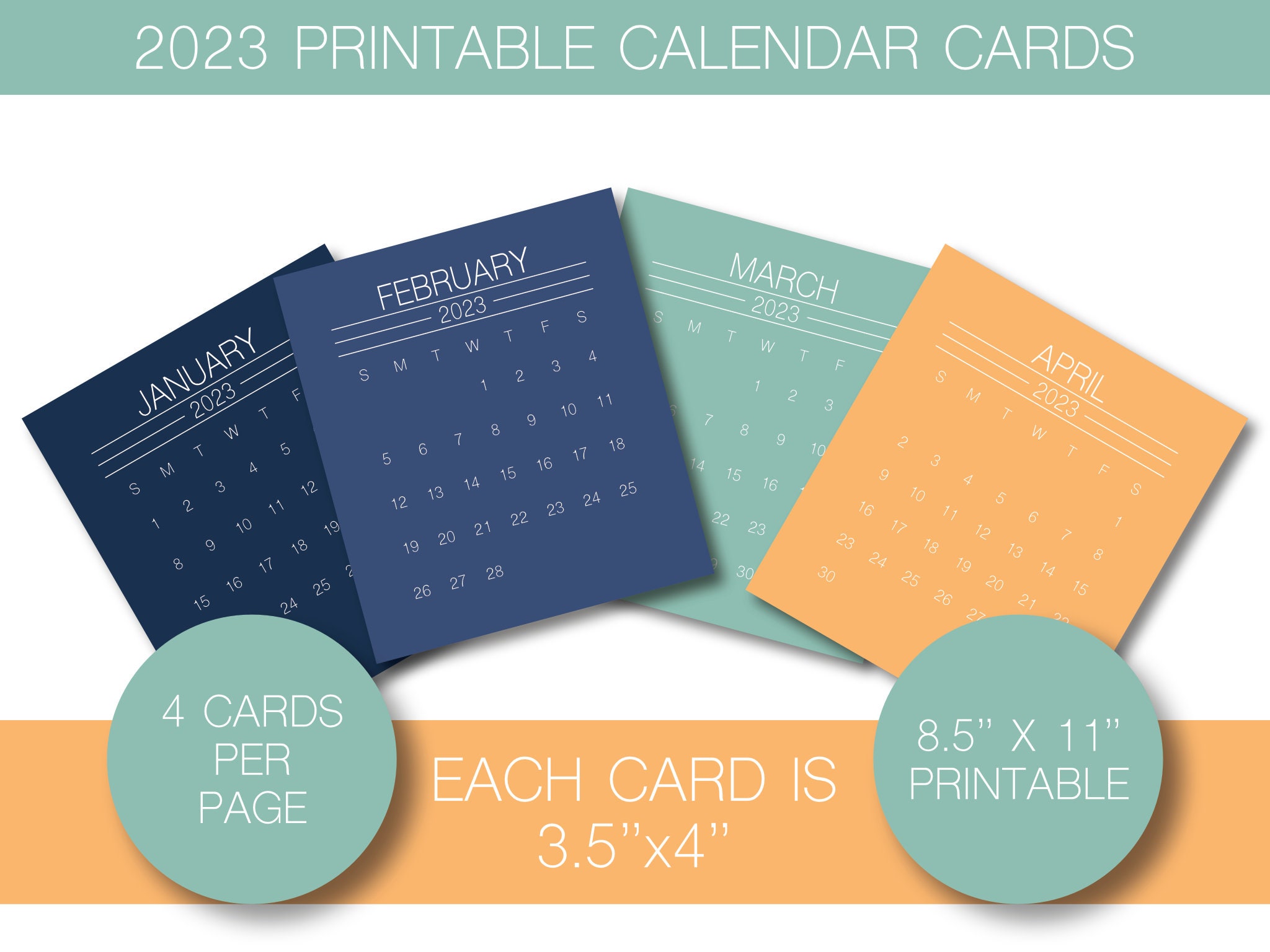 Printable Mini Calendars 2023 - Mini Desk Calendar Cards - Small ...