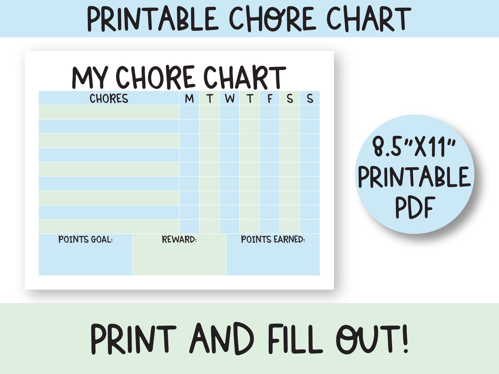 Printable Chore Chart for Kids - Weekly Chore Chart - Chore Chart ...