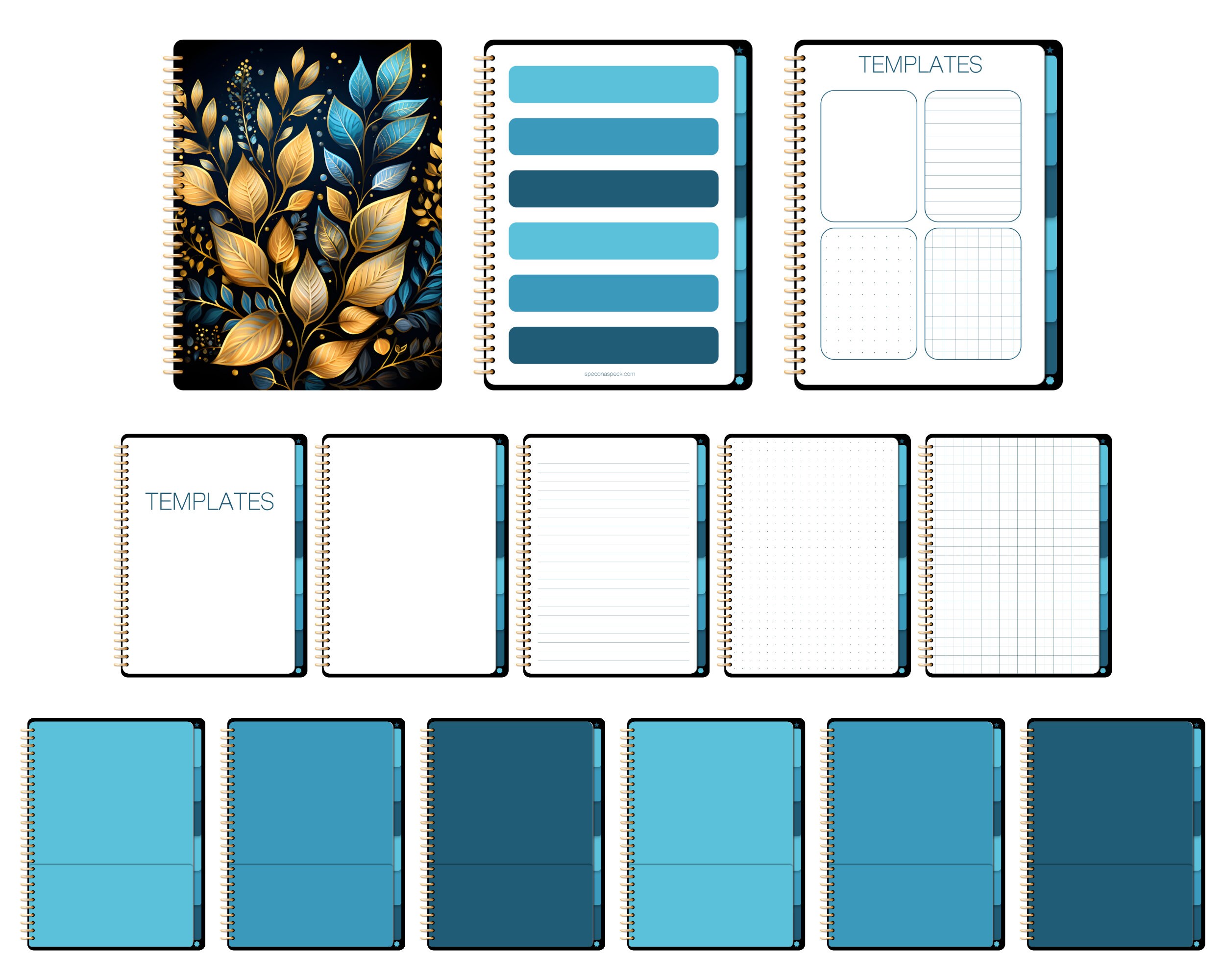 Goodnotes Notebook Digital Notebook Blue and Gold Dark Cover 6-subject ...