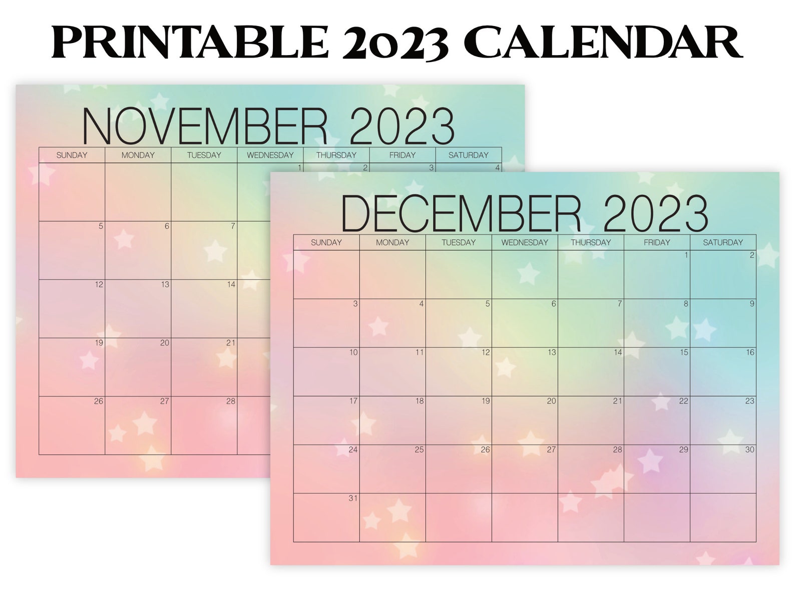 2023 Printable Calendar 12 Month Calendar Printable Monthly Calendar ...
