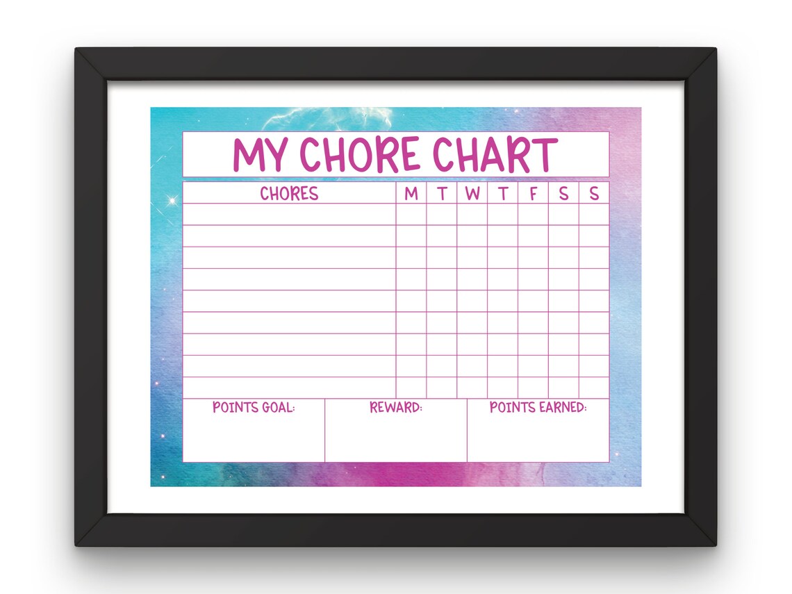 Galaxy Chore Reward Chart Printable Pink and Blue Printable - Etsy