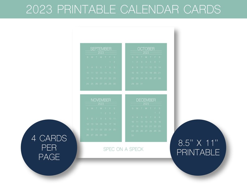 Printable 3.5x4 Calendar Cards for 2023 Mini Calendars 2023 Mini Desk ...