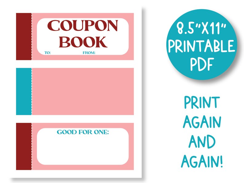 Printable Blank Coupon Book - Printable Coupons - Do It Yourself Gift - Pink Coupon Book ...