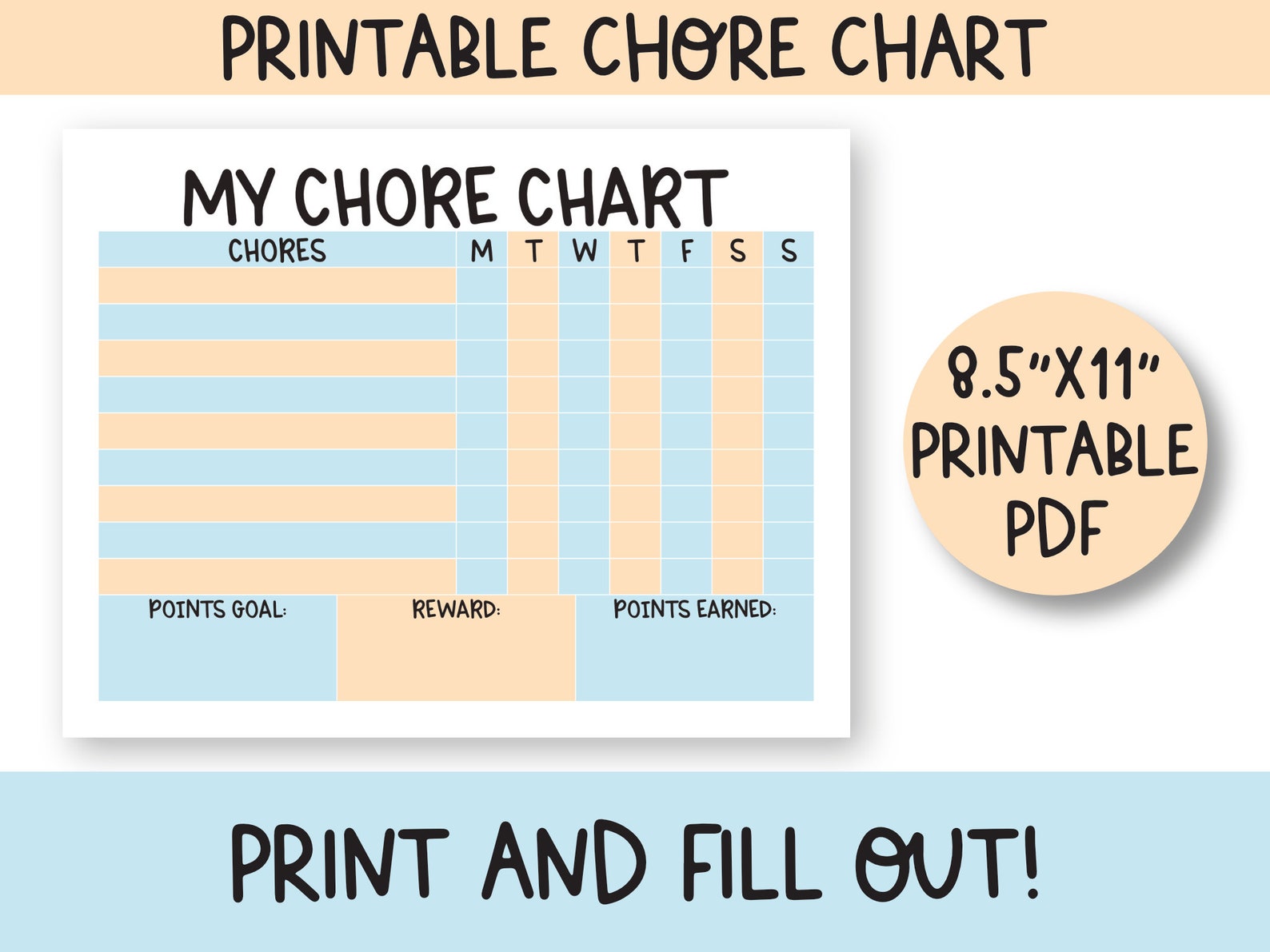 Printable Daily Chore Chart - Blank Chore Chart - Chore Chart for Kids ...
