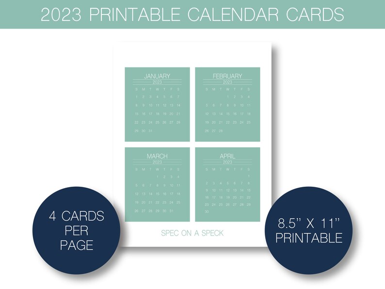 Printable 3.5x4 Calendar Cards for 2023 Mini Calendars 2023 Mini Desk ...