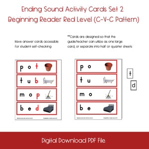 Printable Ending Sound Cards SET 2, Montessori Language Cards ...