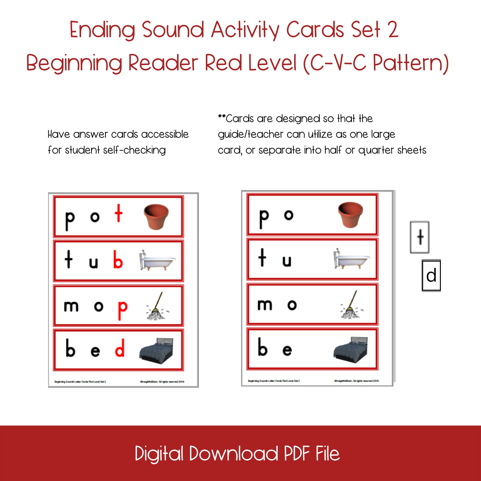 Printable Ending Sound Cards SET 2, Montessori Language Cards ...