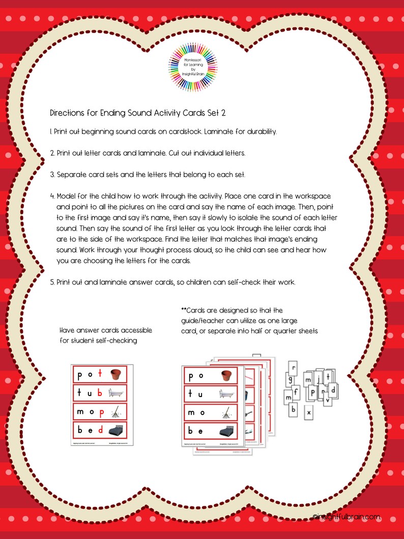 Printable Ending Sound Cards SET 2, Montessori Language Cards ...