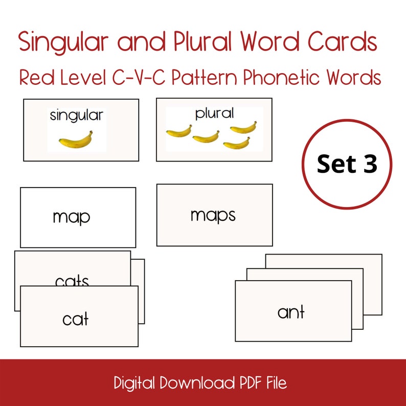 Singular and Plural Activity Cards, Montessori Shelf, Montessori ...