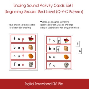Printable Ending Sound Cards SET 1, Montessori Language Cards ...