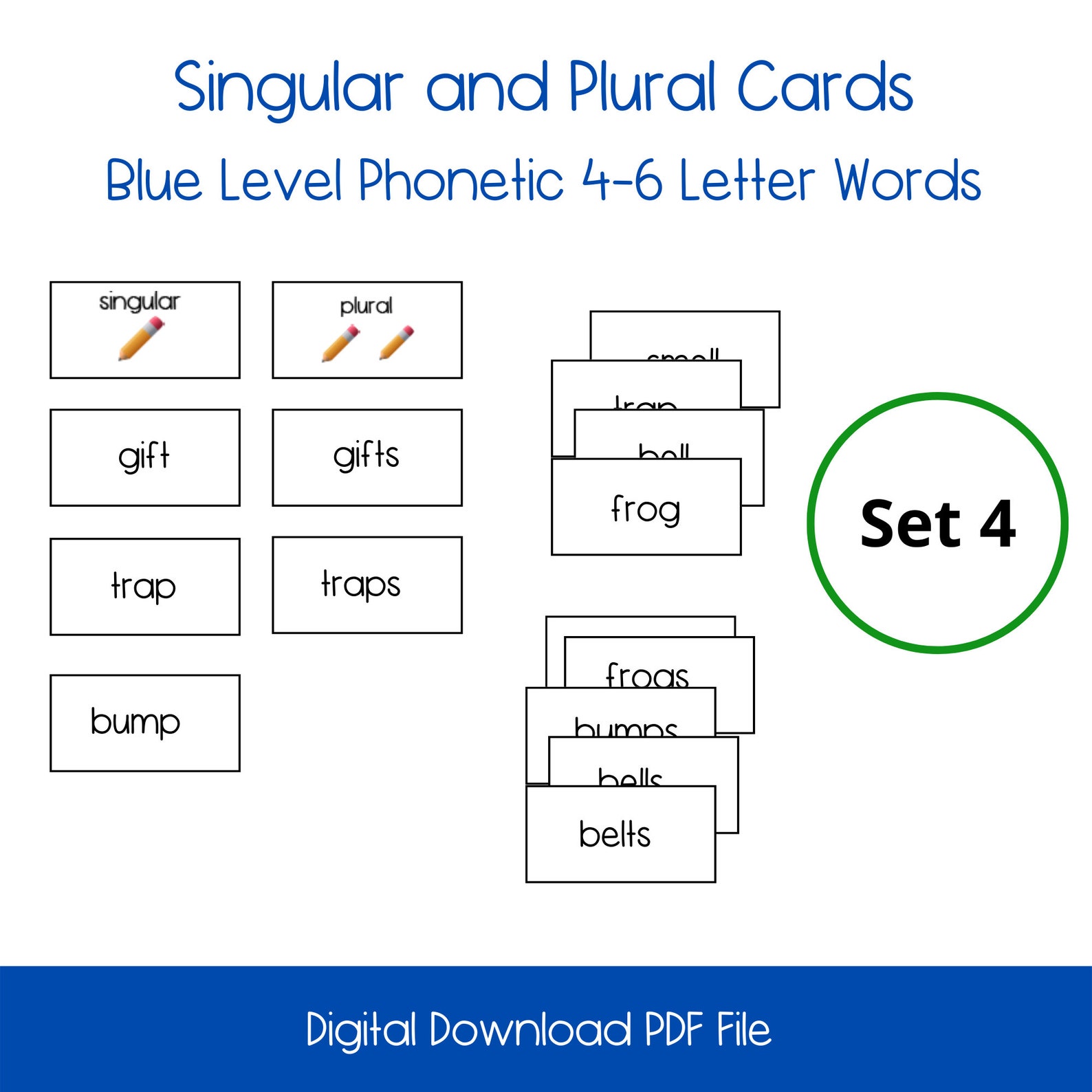 Singular and Plural Activity Cards Level 2 Blue Level, Montessori Shelf ...