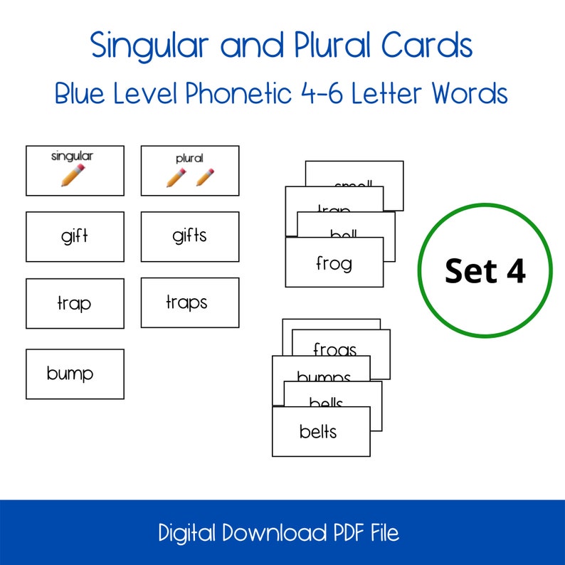 Singular and Plural Activity Cards Level 2 Blue Level, Montessori Shelf ...