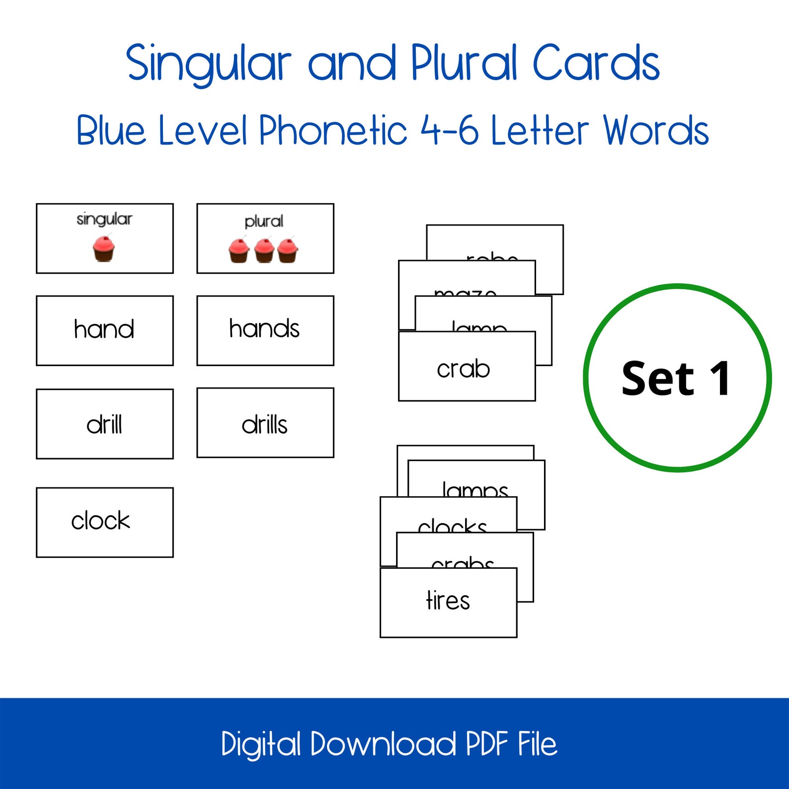 Singular and Plural Activity Cards Level 2 Blue Level, Montessori Shelf ...