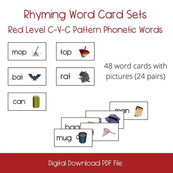 Rhyming Words Card Sets Montessori Rhyming Words Homeschool - Etsy