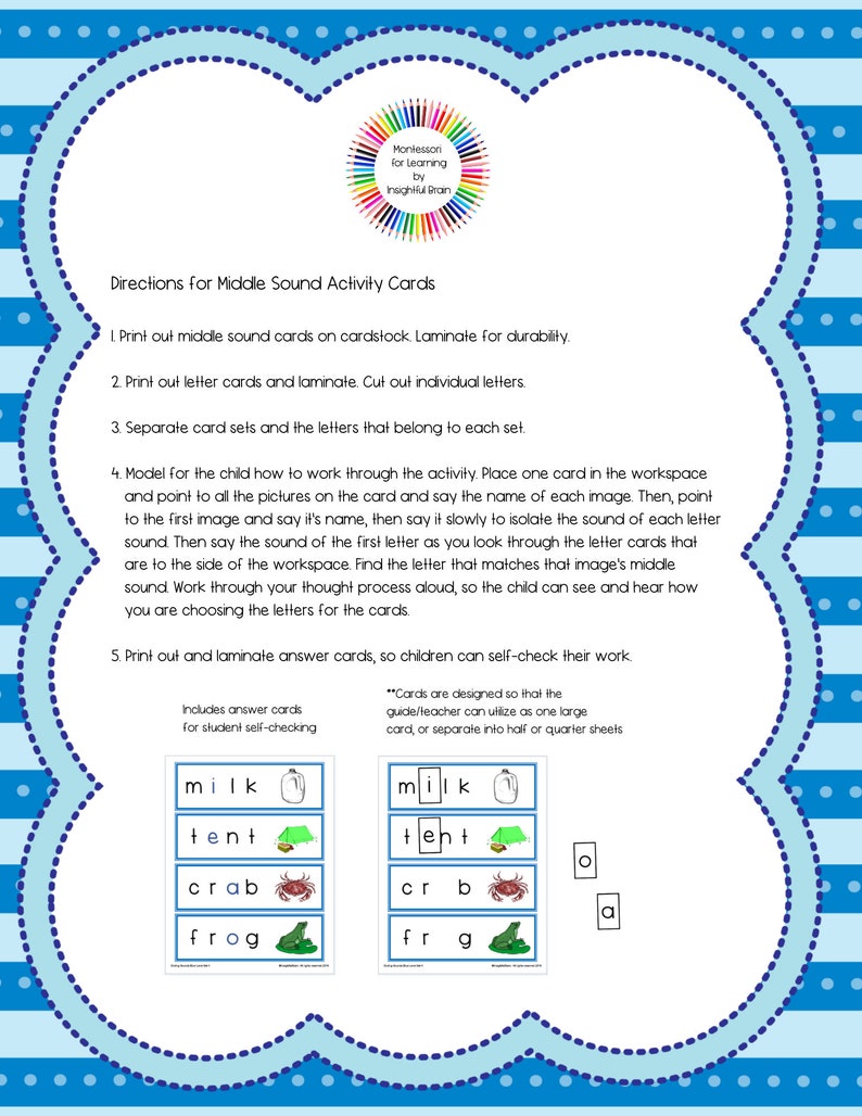 Printable Beginning Middle Sound Cards, Montessori Language Cards ...