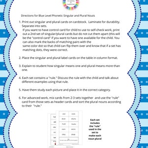 Singular and Plural Activity Cards Level 2 Blue Level, Montessori Shelf ...