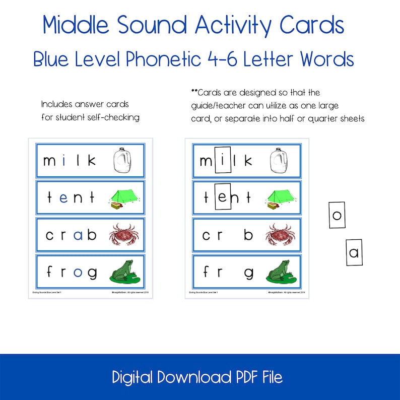 Printable Beginning Middle Sound Cards, Montessori Language Cards ...