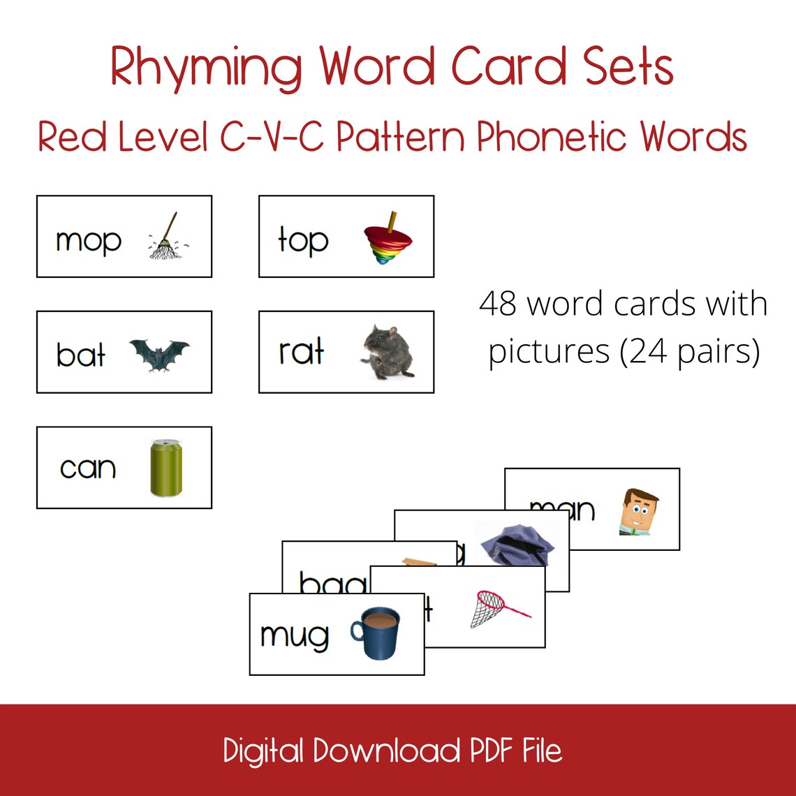 Rhyming Words Card Sets, Montessori Rhyming Words, Homeschool Rhyming ...