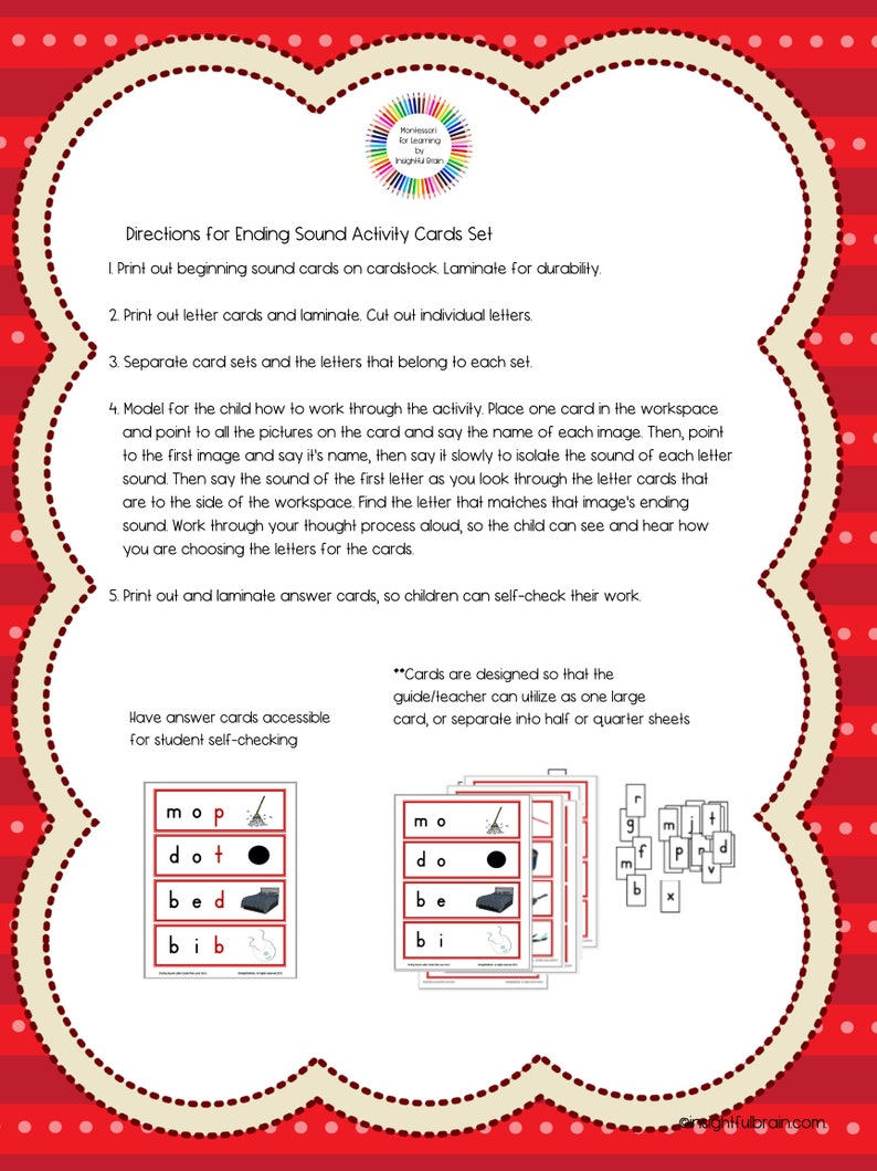 Printable Ending Sound Cards SET 1, Montessori Language Cards ...