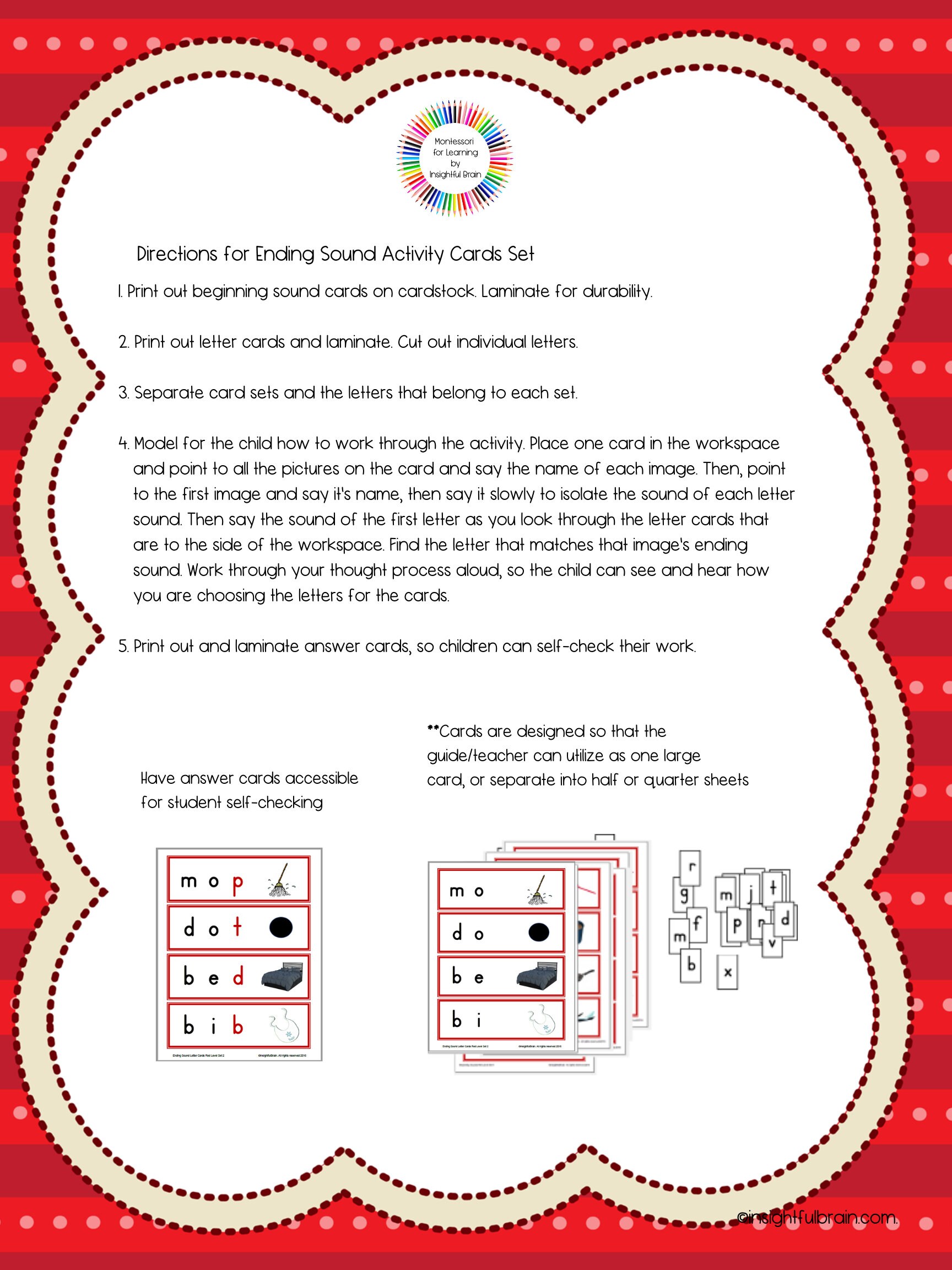 Printable Ending Sound Cards SET 1, Montessori Language Cards ...