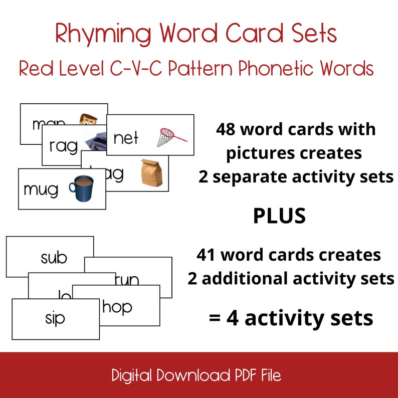 Rhyming Words Card Sets, Montessori Rhyming Words, Homeschool Rhyming ...