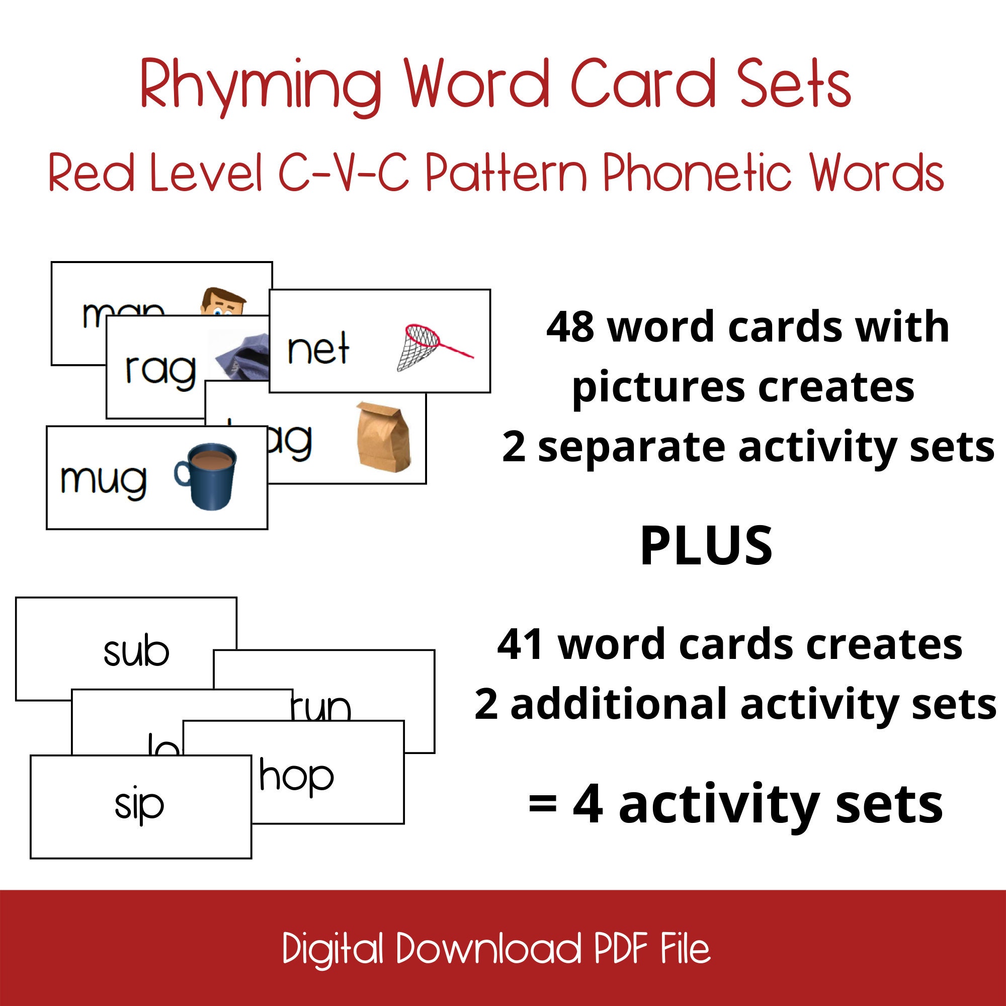 Rhyming Words Card Sets, Montessori Rhyming Words, Homeschool Rhyming ...