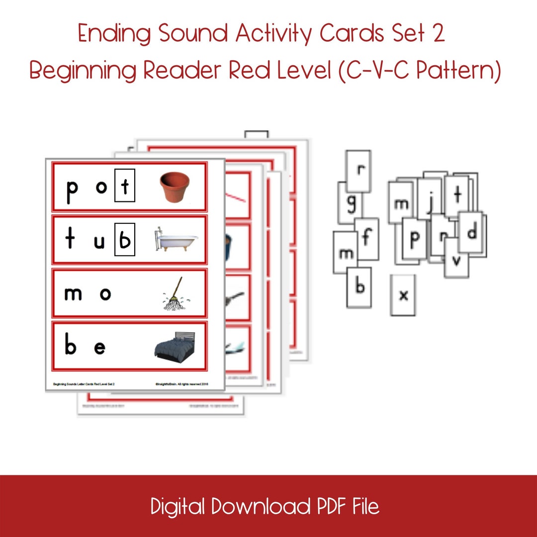 Printable Ending Sound Cards SET 2, Montessori Language Cards ...