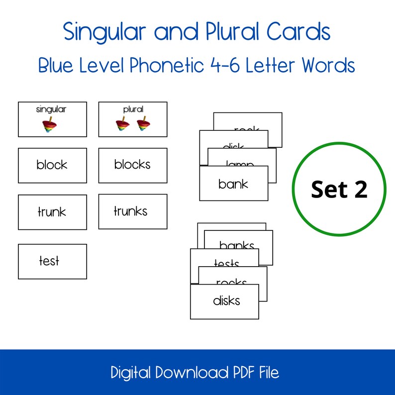 Singular and Plural Activity Cards Level 2 Blue Level, Montessori Shelf ...