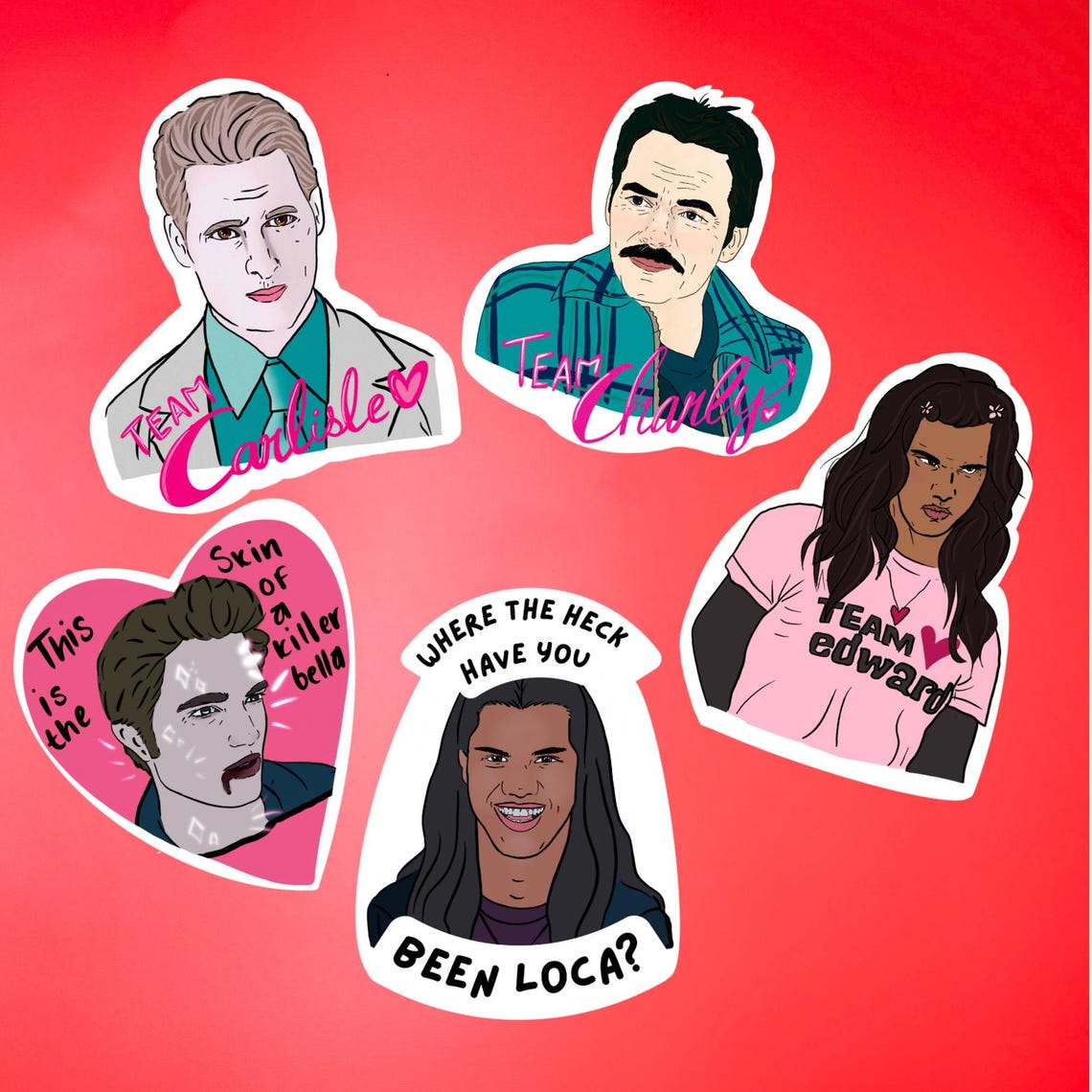 5 Pack Twilight Funny Stickers, Shiny Holographic, Edward Jacob Bella ...