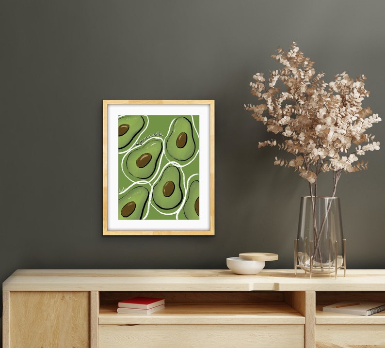 Avocado Art Print, Food Art, Cute Print, Kitchen Wall Decor, Handmade ...