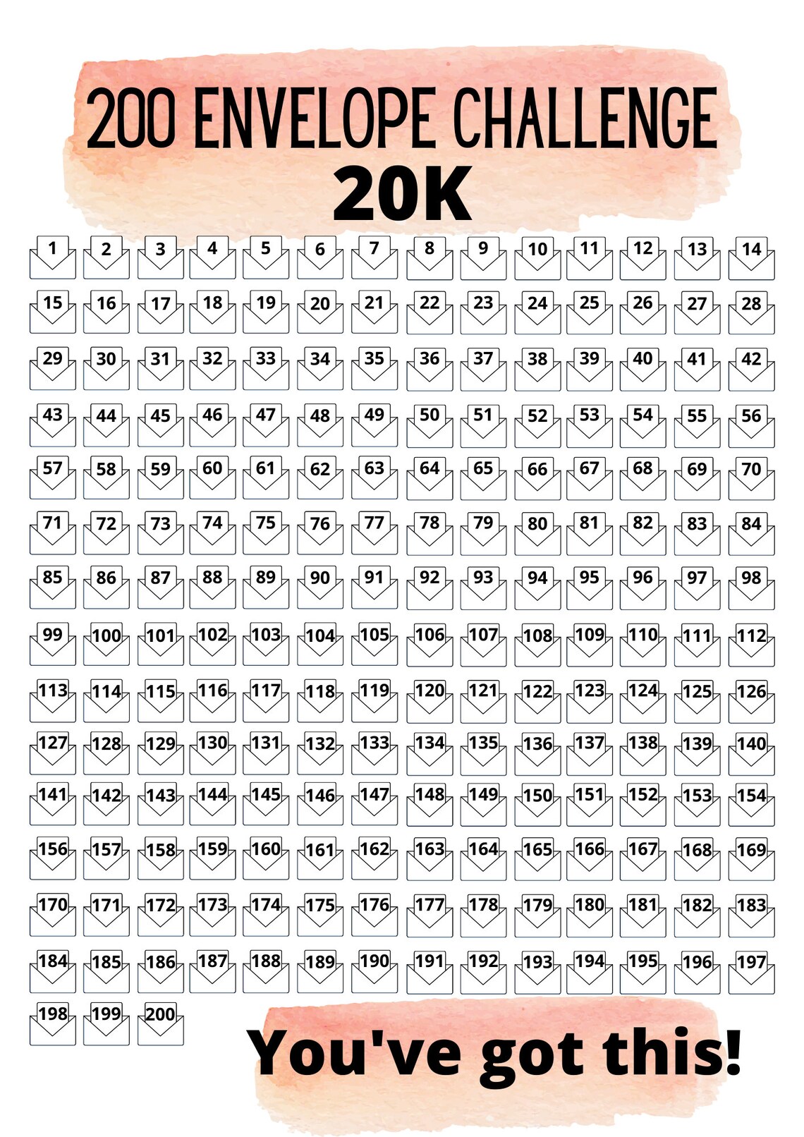 Savings Challenge 200 Envelope Challenge 20K - Digital Download - Etsy