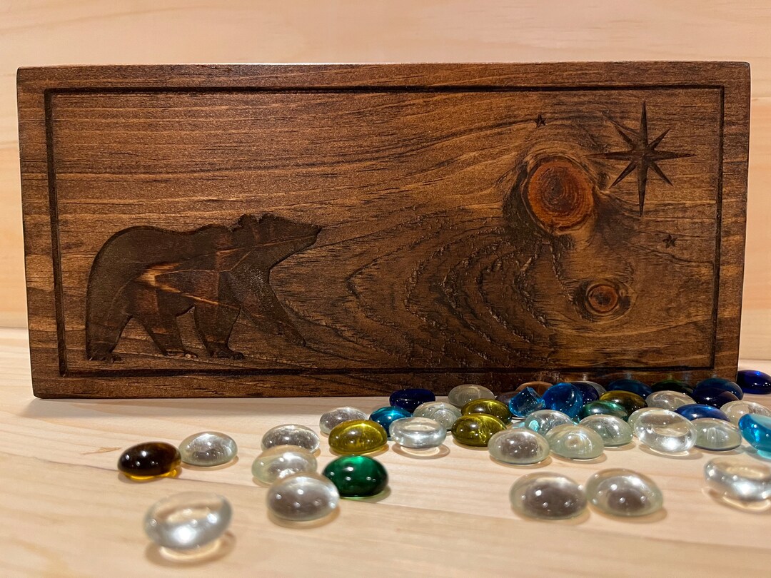 Mancala Board, Bear Star Design, Handmade With Glass Stones - Etsy
